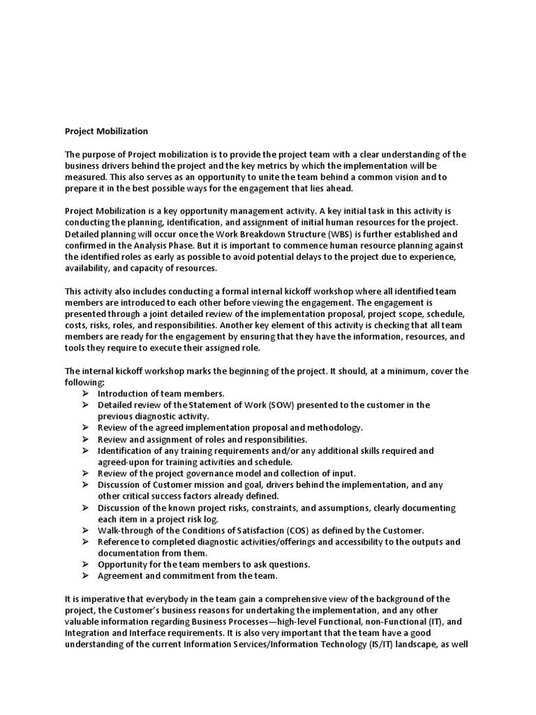 Project Mobilization | PDF | Accountability | Leadership