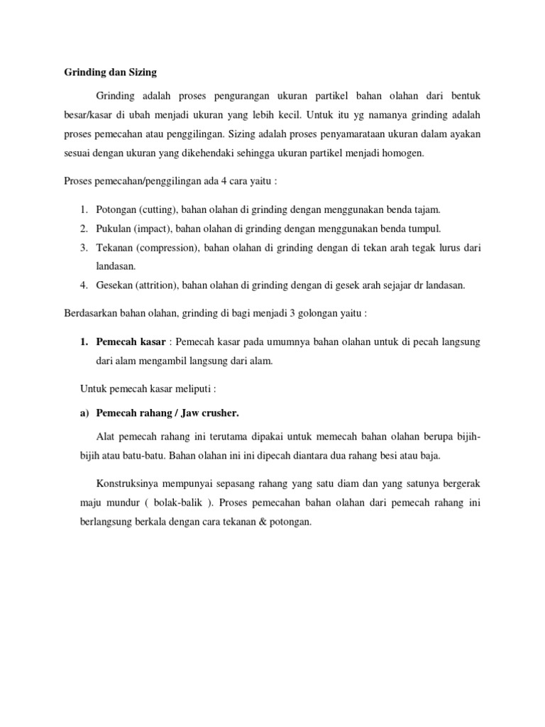 Grinding Dan Sizing PBG PDF | PDF | Griya & Taman