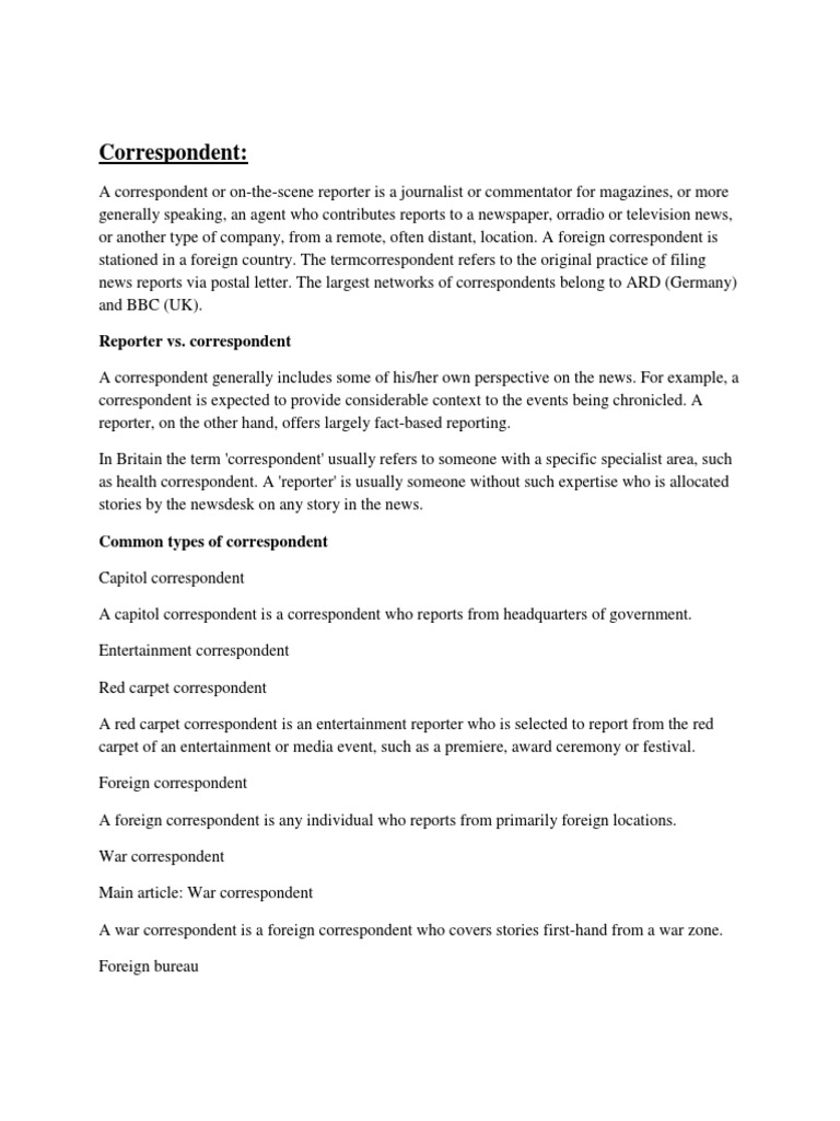 Reporter vs. Correspondent | PDF | Correspondent | News Media