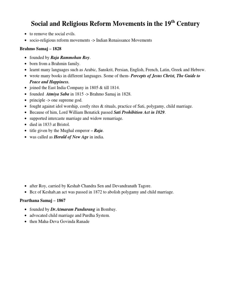 Social and Religious Reform Movements in The 19 Century | PDF
