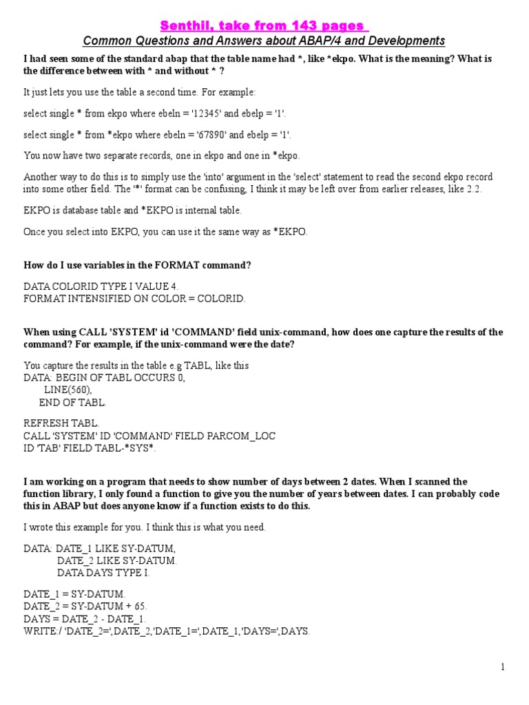 Common Questions And Answers About Abap Pdf Method Computer Programming Object Computer 3383