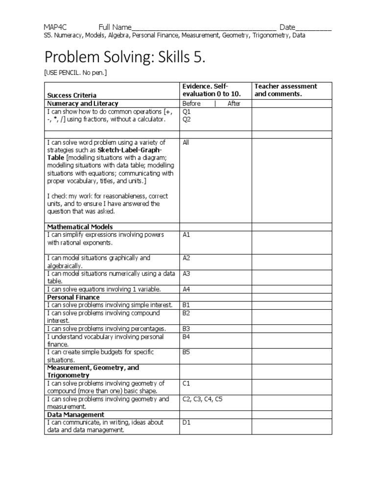 MAP4C Math Skills and Personal Finance | PDF | Equations | Geometry