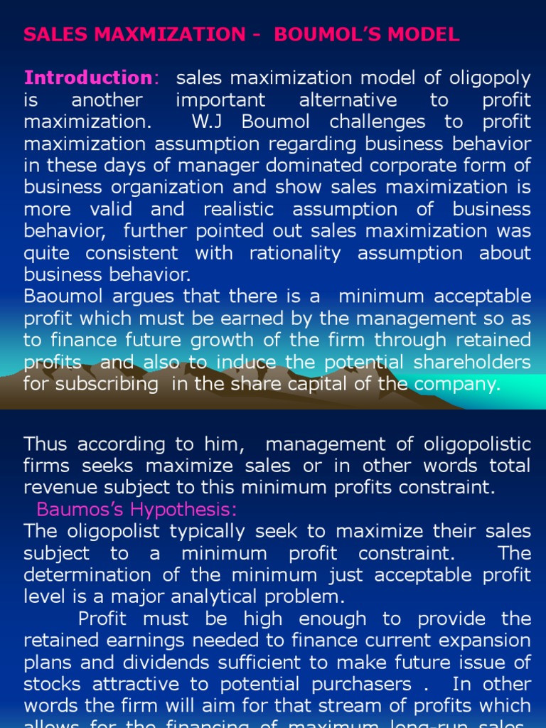Baumol's Sales Maximization Model | PDF | Profit (Accounting) | Oligopoly