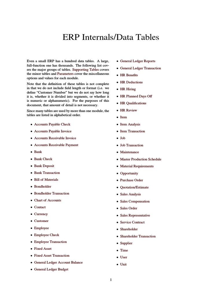 ERP Internals - Data Tables | PDF