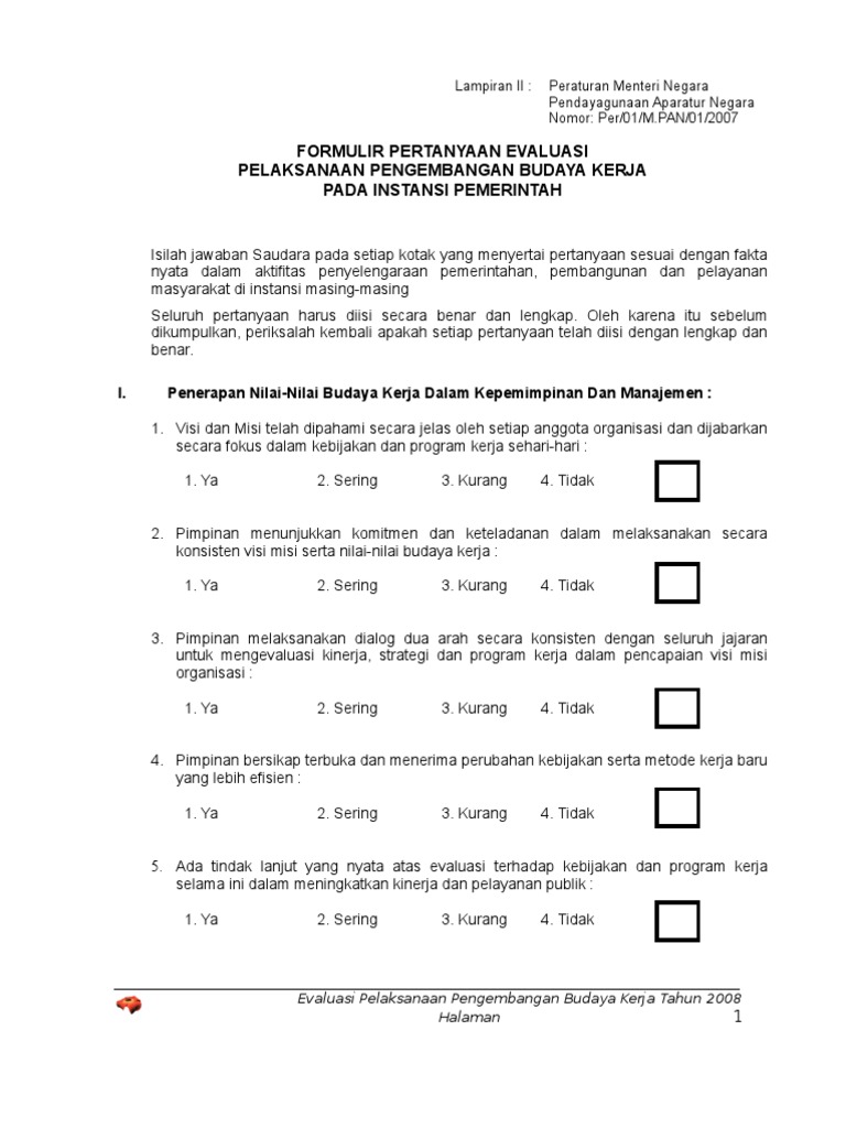 FORMULIR PERTANYAAN EVALUASI