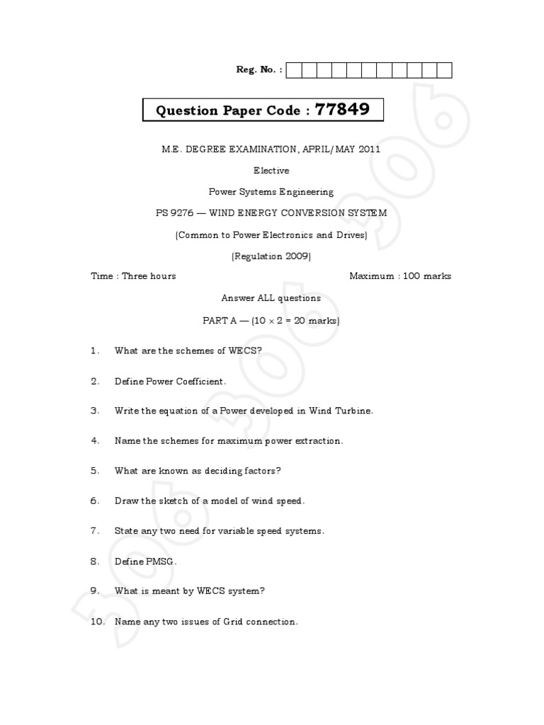 Anna University Wind Energy Exam Paper | PDF | Wind Power | Aerodynamics