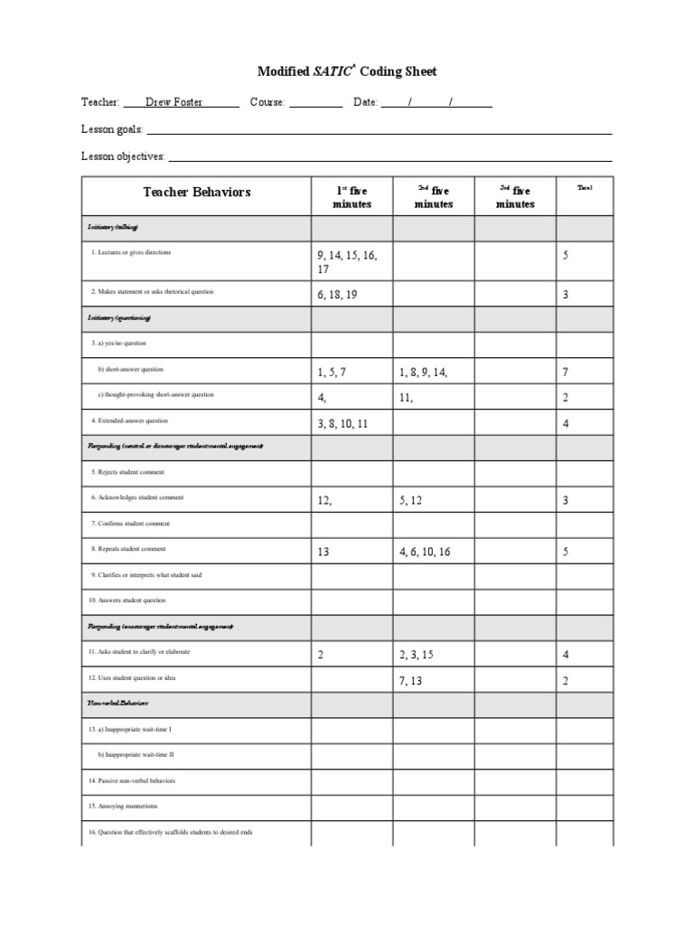 Ed 125 - SATIC Coding Sheet | PDF