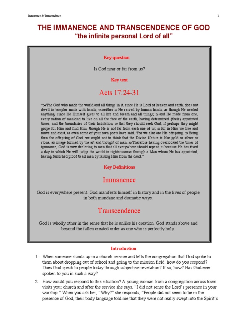 Immanence and Transcendence | PDF | Transcendence (Religion) | God