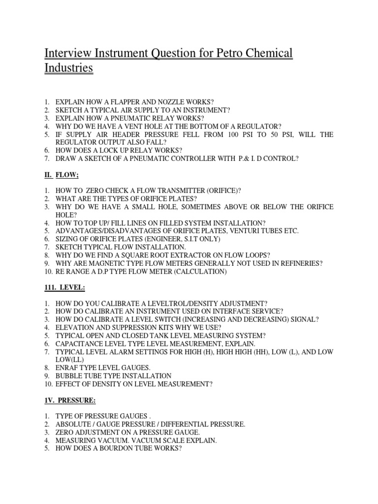 Instrument Interview Question For Petro Chemical Industries | PDF ...