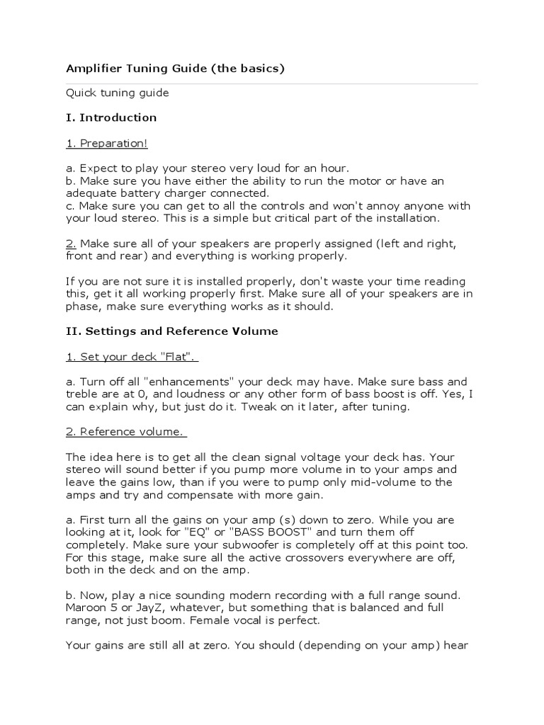 Amplifier Tuning Guide | PDF | Amplifier | Loudspeaker