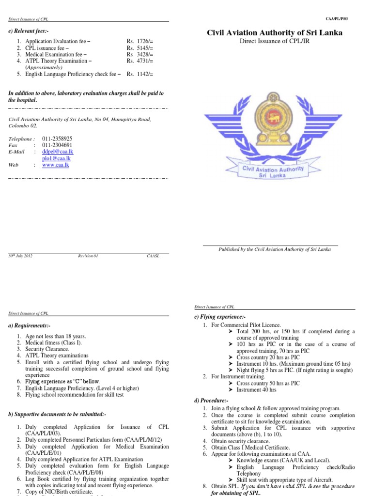 CPL Issuance Information Pamphlet | PDF | Flight Instructor | Aviation
