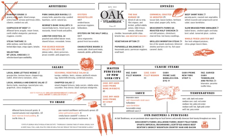 Oak Steakhouse Atlanta Menu | PDF | Steak | Salad