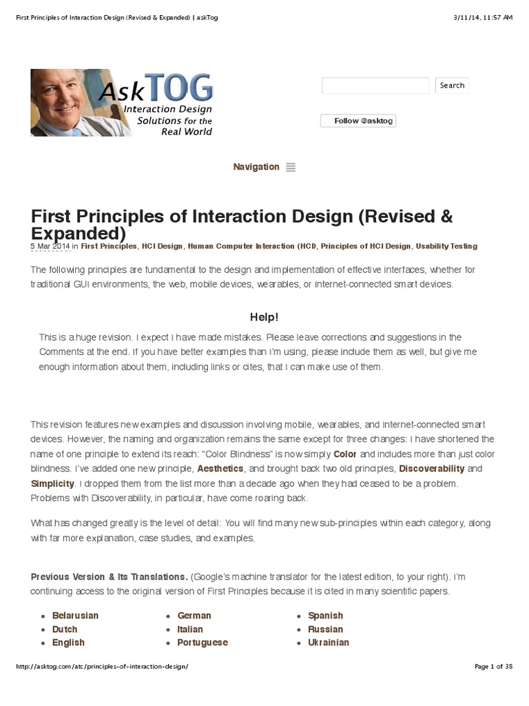 Tognazzini, Bruce - First Principles of Interaction Design | PDF | Usability | Graphical User ...