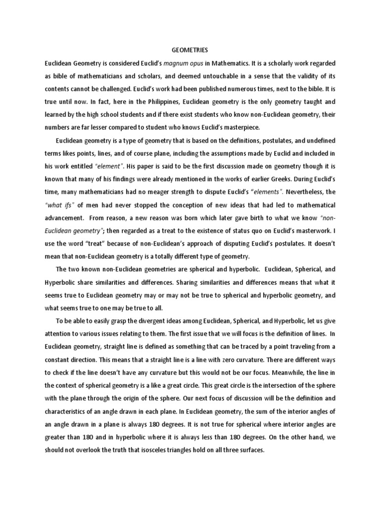 Euclidean vs Non-Euclidean Geometry | PDF | Line (Geometry ...