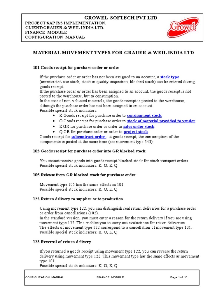 Configuration Manual for Material Movement Types for Grauer & Weil ...