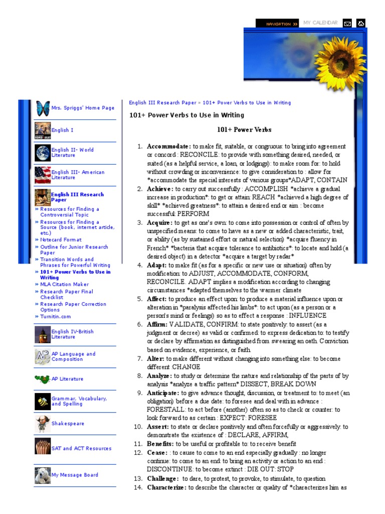 101+ Power Verbs to Use in Writing | English Language | Verb