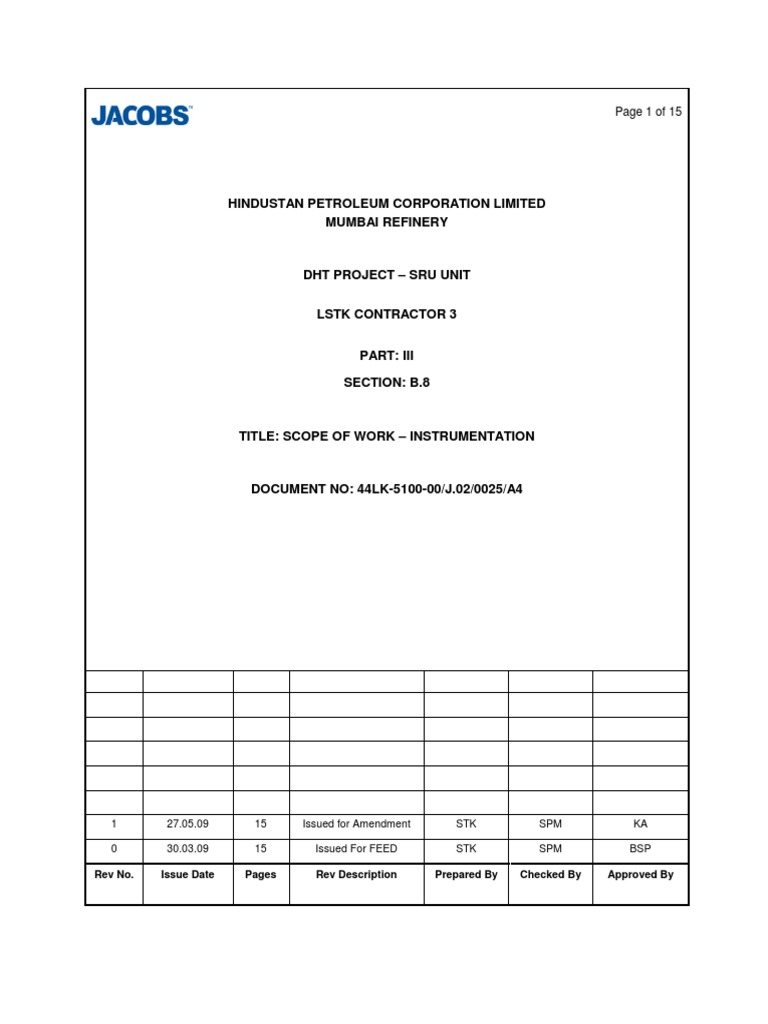 INSTRUMENTATION SCOPE | PDF | Specification (Technical Standard ...