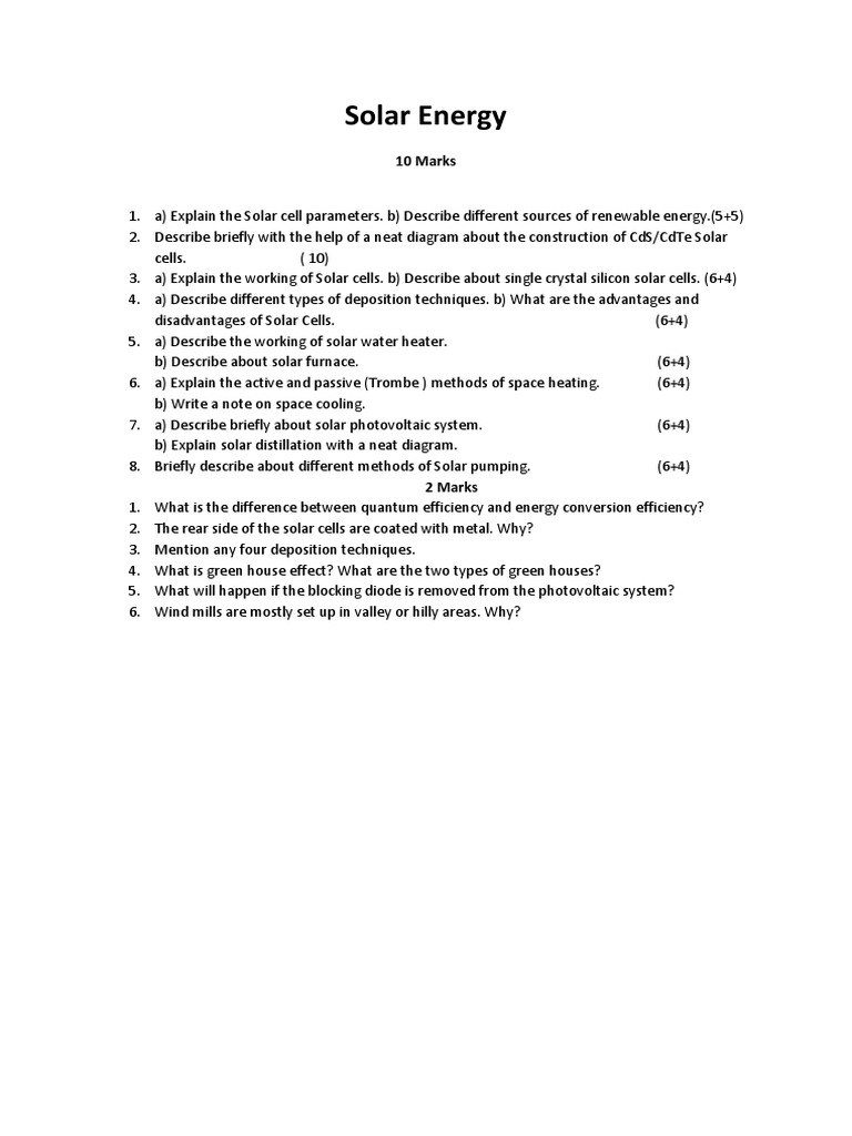 Solar Energy: 10 Marks | PDF