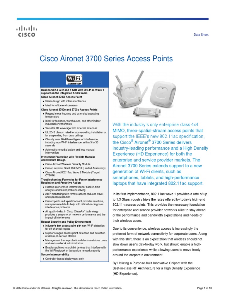 Cisco Aironet 3700 Data Sheet | PDF