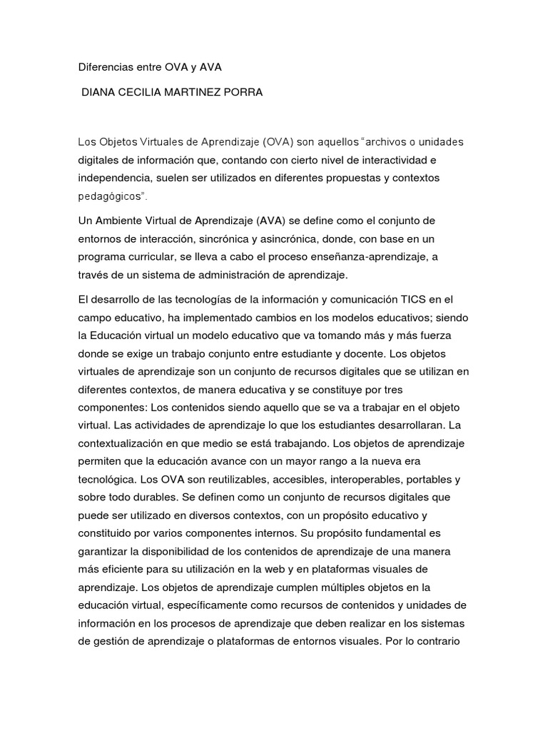 Diferencias Clave: OVA vs AVA | PDF | Aprendizaje | Tecnología de ...