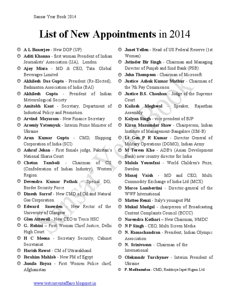List of New Appointments in 2014 | PDF