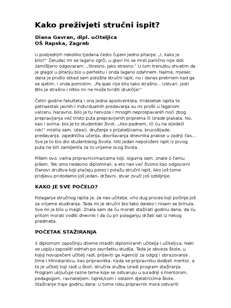 Kako Prezivjeti Strucni Ispit | PDF