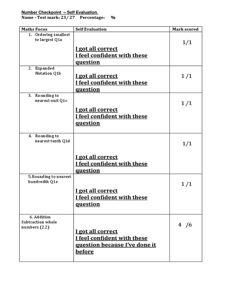Self Evaluation: Maths Performance Review | PDF