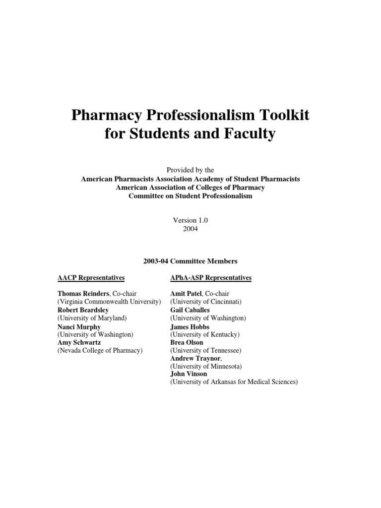 Pharmacy Professionalism Toolkit For Students and Faculty | PDF ...