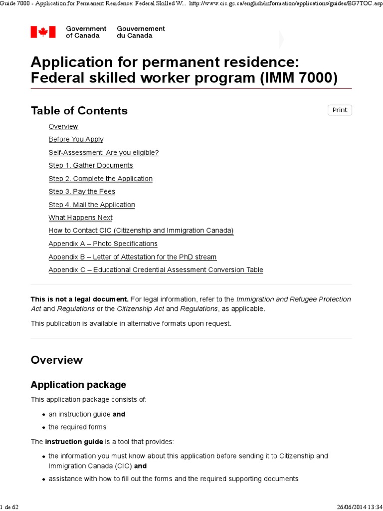 Guide 7000 - Application For Permanent Residence - Federal Skilled ...