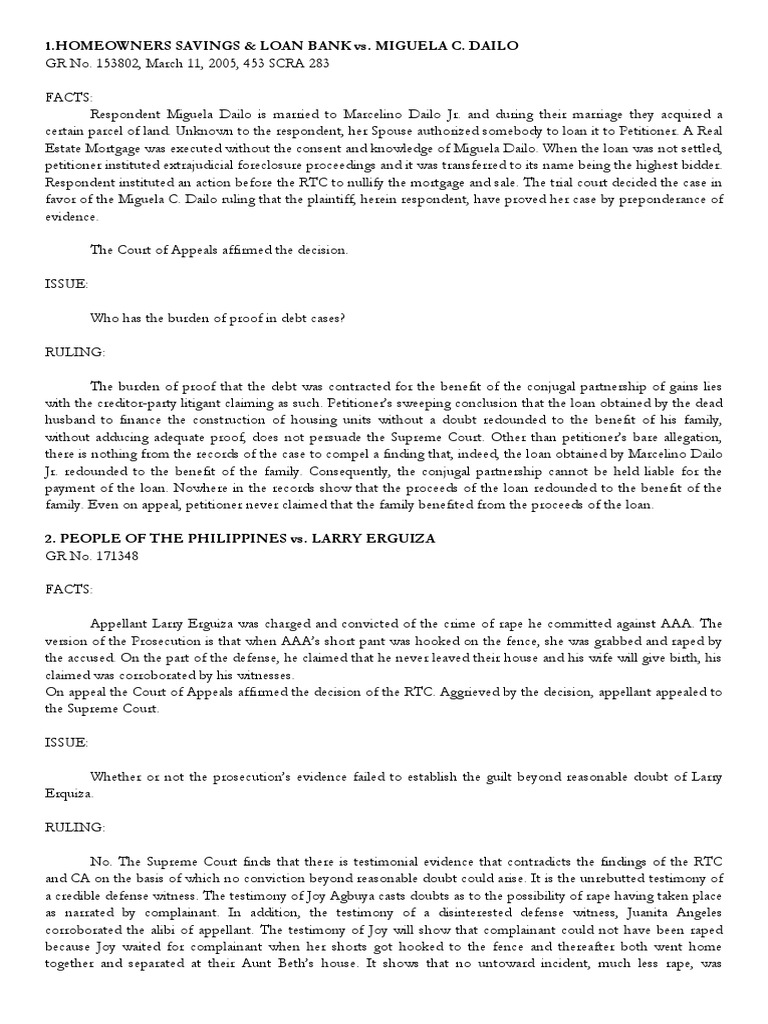 Evidence Cases | PDF | Burden Of Proof (Law) | Witness