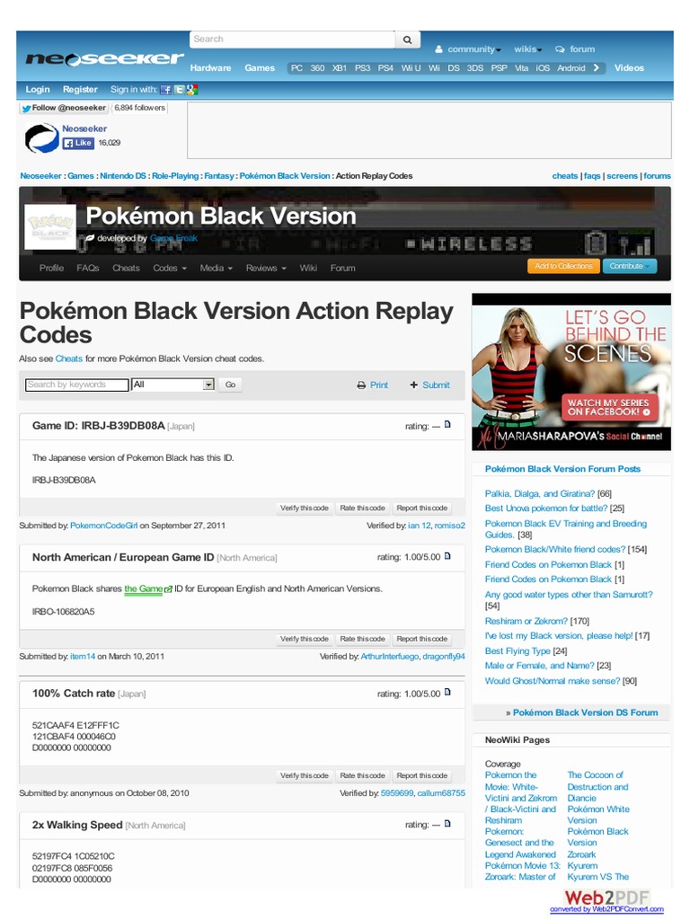 Pokemon Black Action Replay Codes | PDF | Video Games | Pokémon