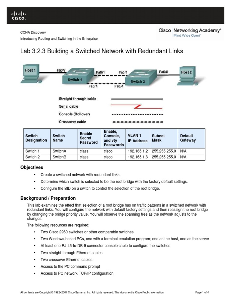 Lab 3 2 3 Building A Switched Network With Redundant Links Objectives Pdf Network Switch