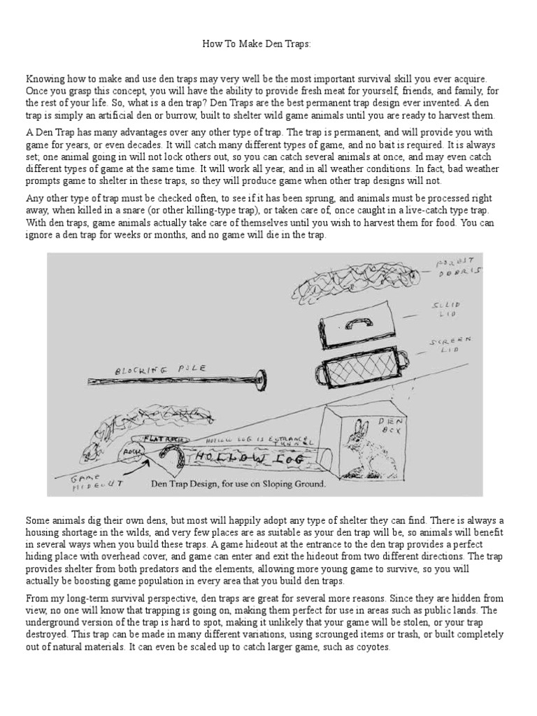 A Long-Term Survival Guide - How To Make Den Traps | PDF | Trapping ...