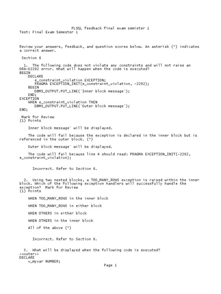 PLSQL Feedback Final Exam Semister 1 | Download Free PDF | Pl/Sql | Parameter (Computer Programming)