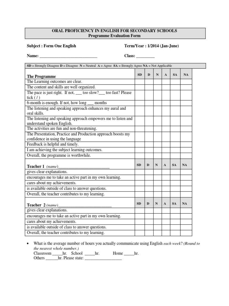 English Oral Proficiency Evaluation Form | PDF | Educational Assessment ...