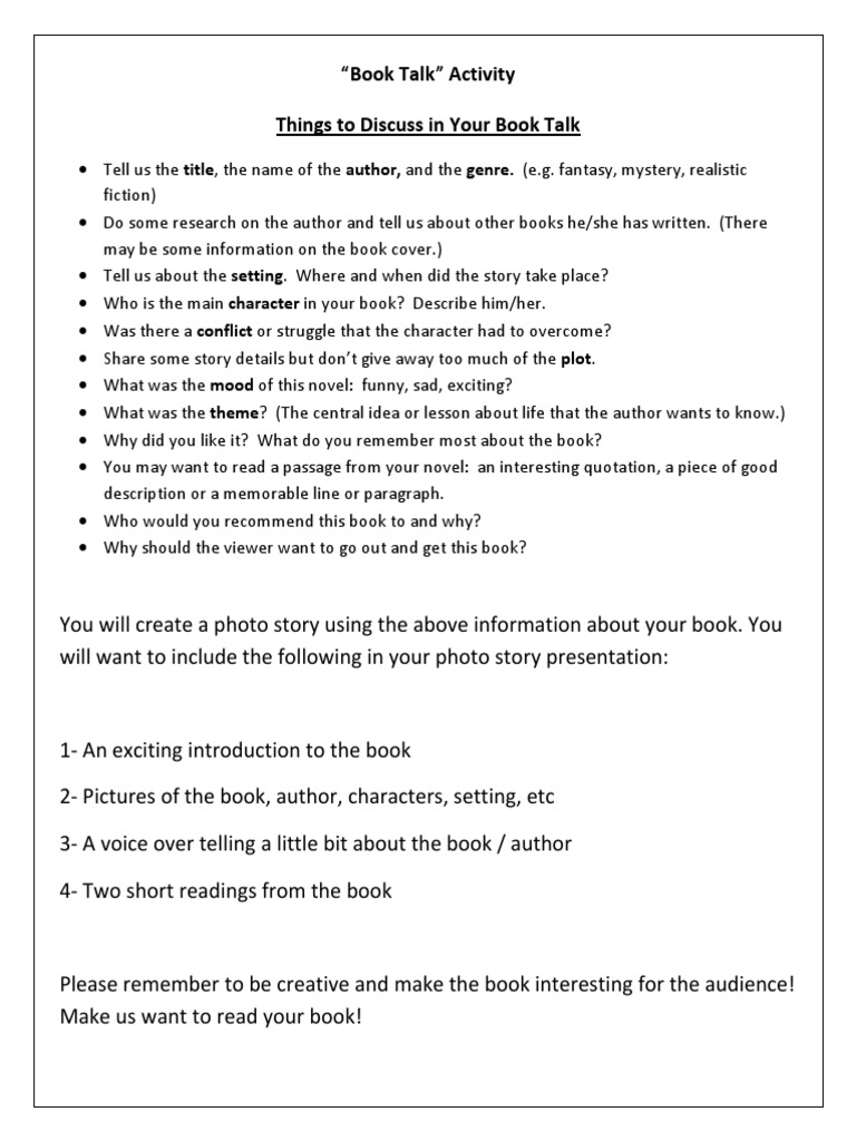 Engaging Book Talk Activity Guide | PDF