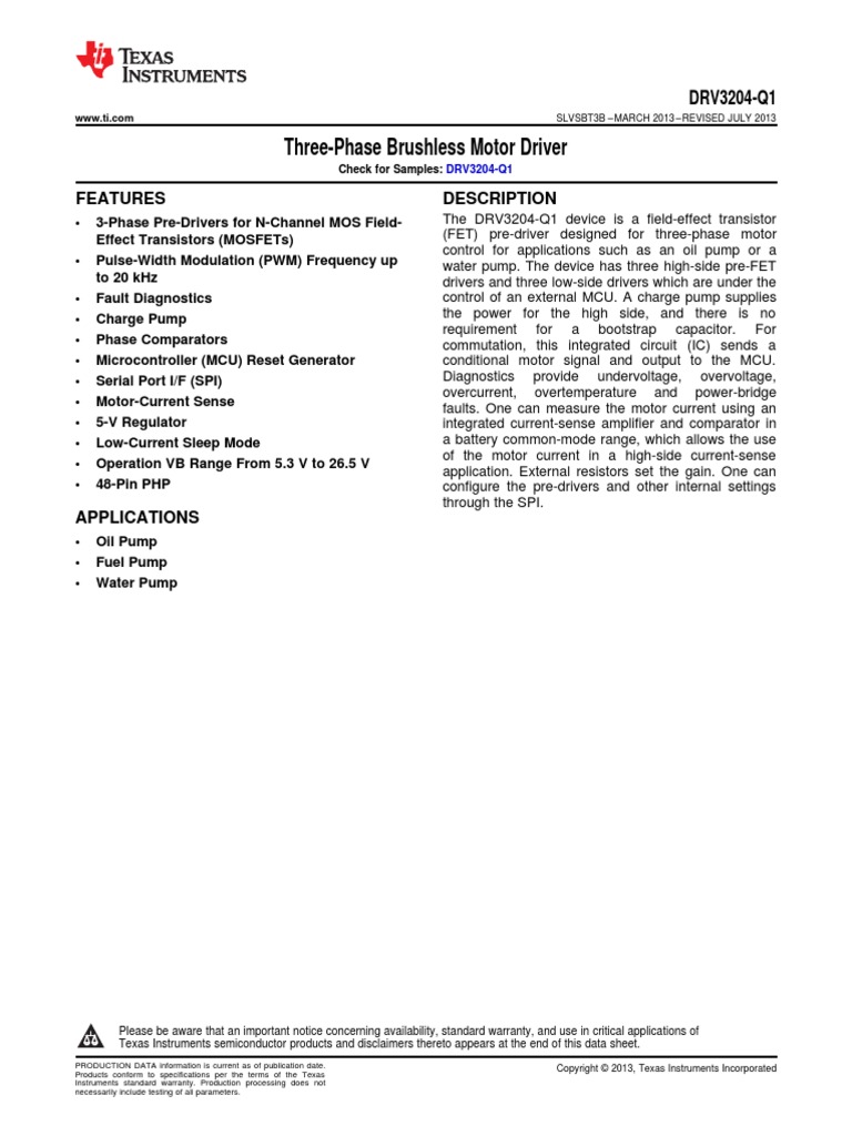 Slvsbt3b Three-Phase Brushless Motor Driver | PDF | Field Effect Transistor | Amplifier