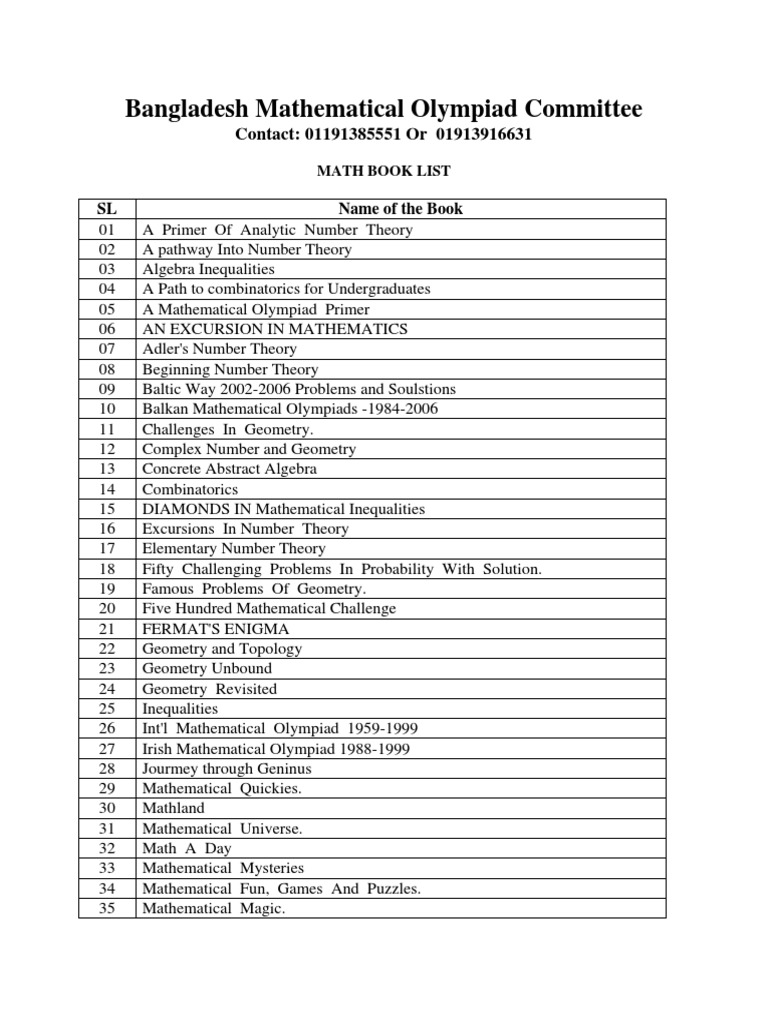 Math Book List English | PDF | Number Theory | Geometry