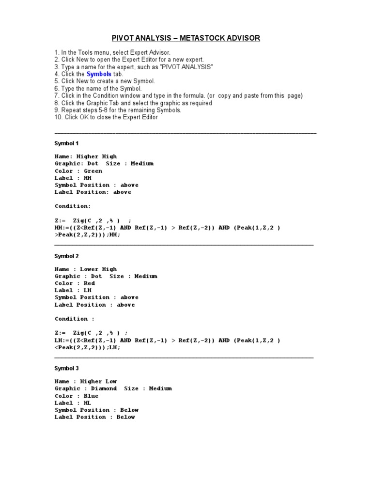 Pivot Analysis - Metastock Advisor: Symbols | PDF | Business