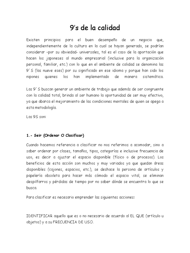 Las 9 S de la Calidad Empresarial | PDF | Calidad (comercial) | Science