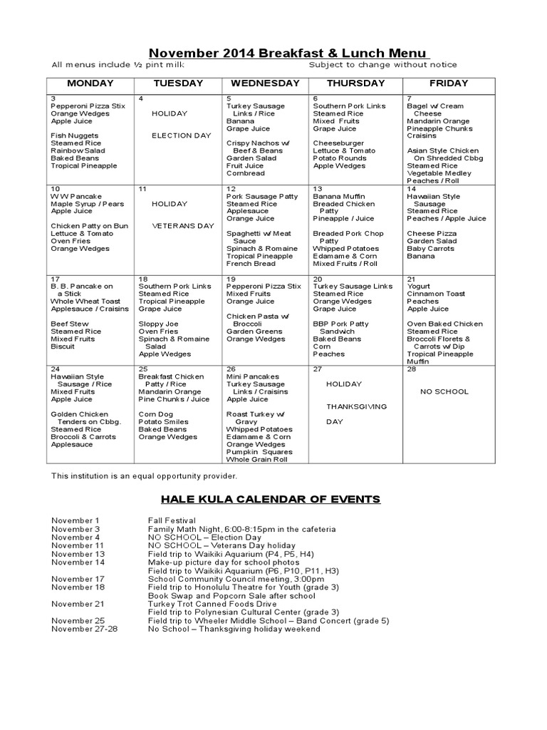 Breakfast & Lunch Menu - November 2014 | PDF | Sausage | Cuisine