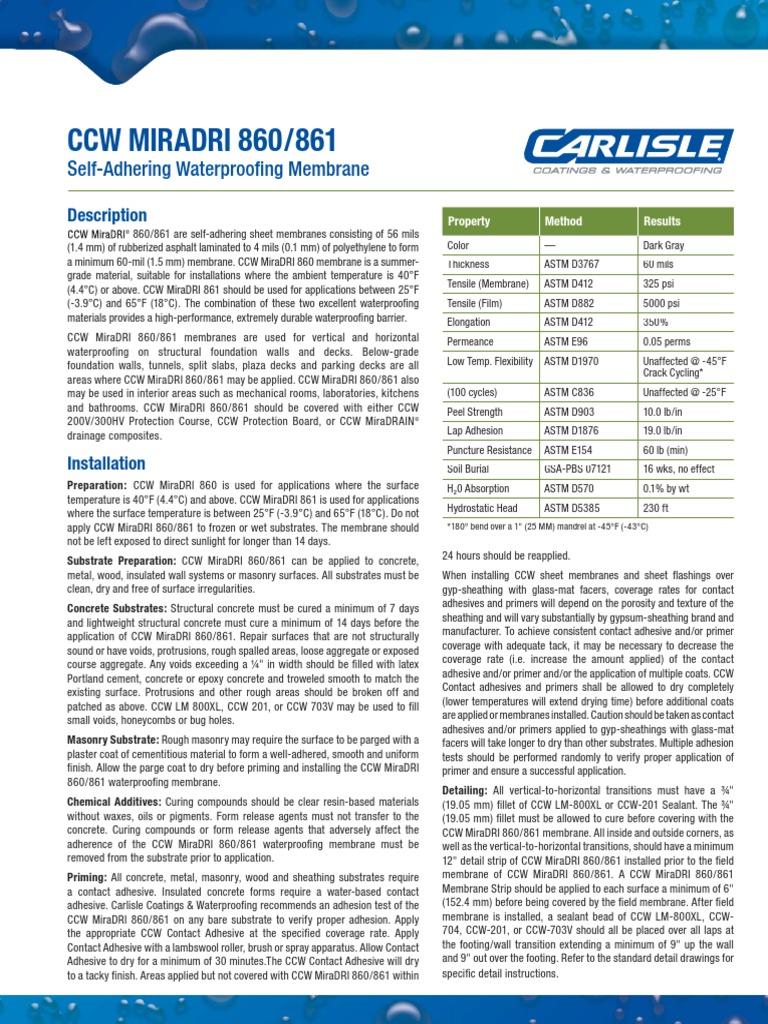 CCW-1037 MiraDRI 860-861 TDS 03-18-14 | Adhesive | Concrete