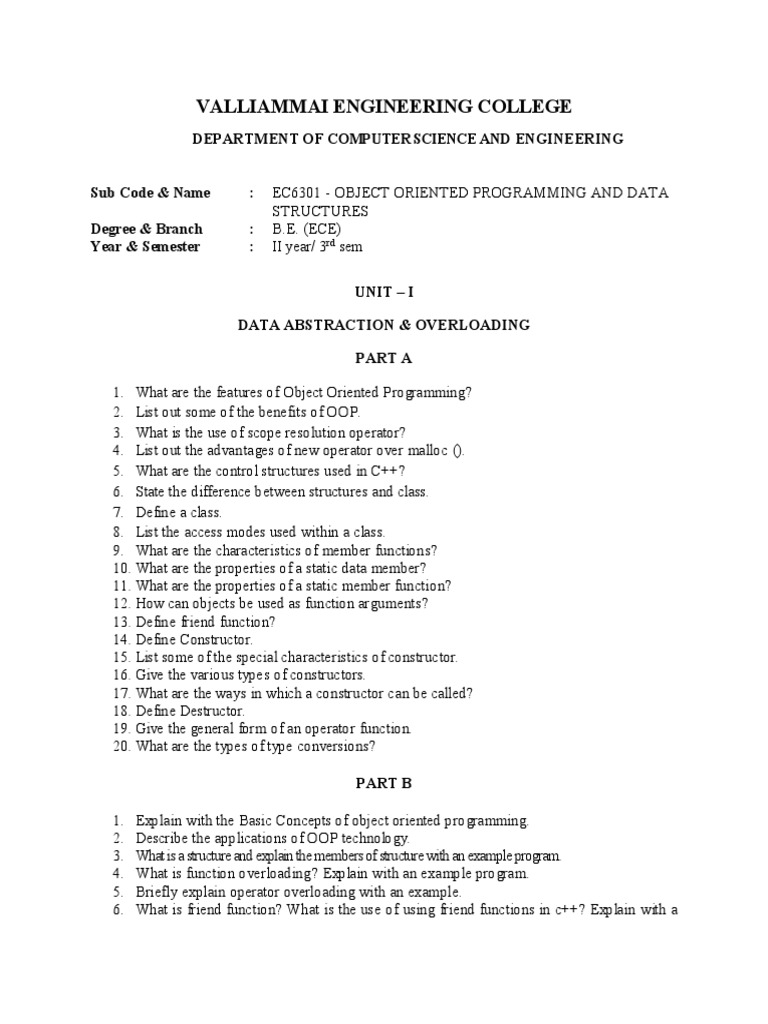 EC6301-Object Oriented Programming PDF | PDF | Class (Computer Programming) | Method (Computer ...