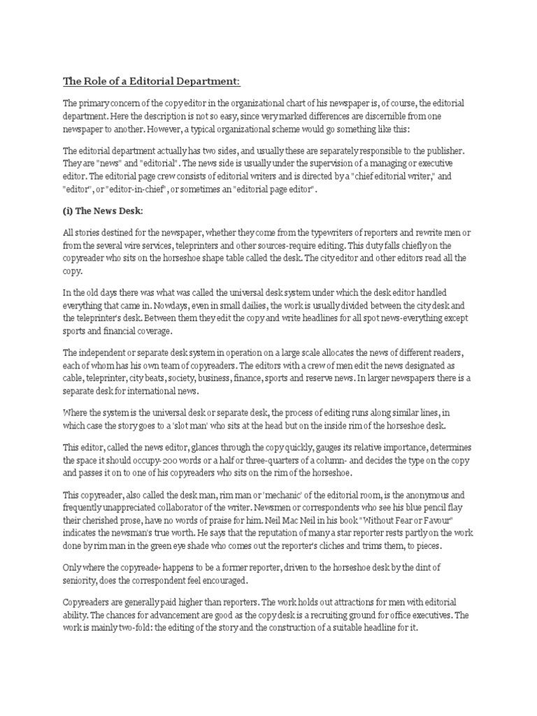 Role of A Editorial Department | PDF | Editing | Copy Editing