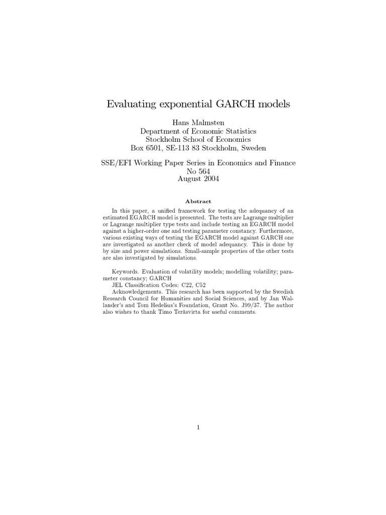 Egarch Model | PDF | Null Hypothesis | Normal Distribution