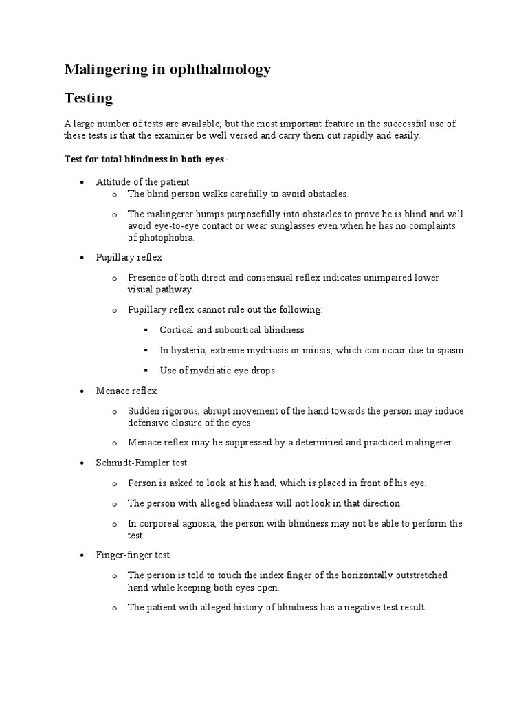 Malingering in Ophthalmology Test | Eye | Visual Impairment