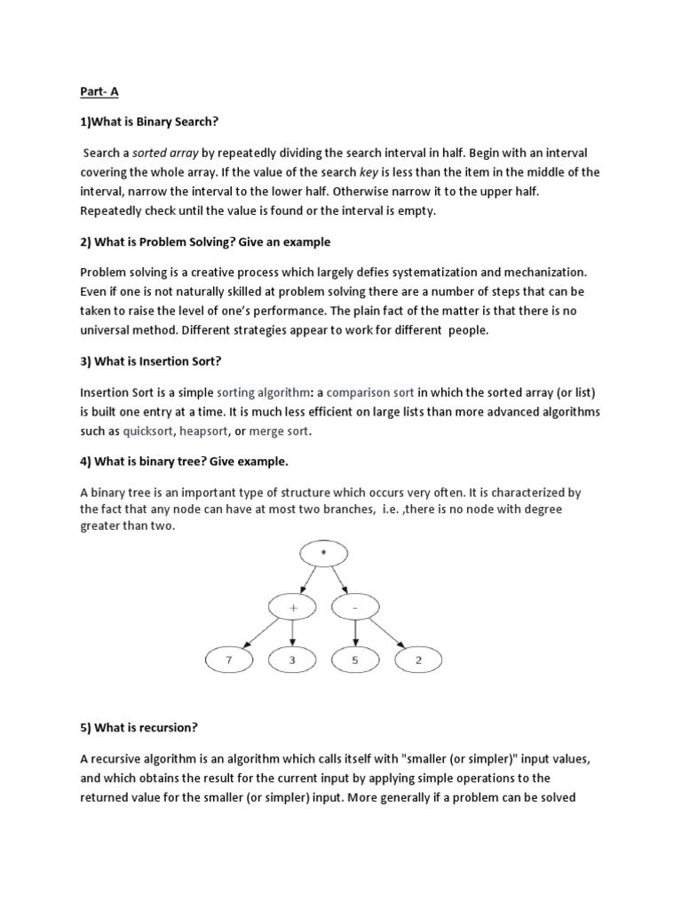 Part-A 1) What Is Binary Search?: Sorting Algorithm Comparison Sort ...