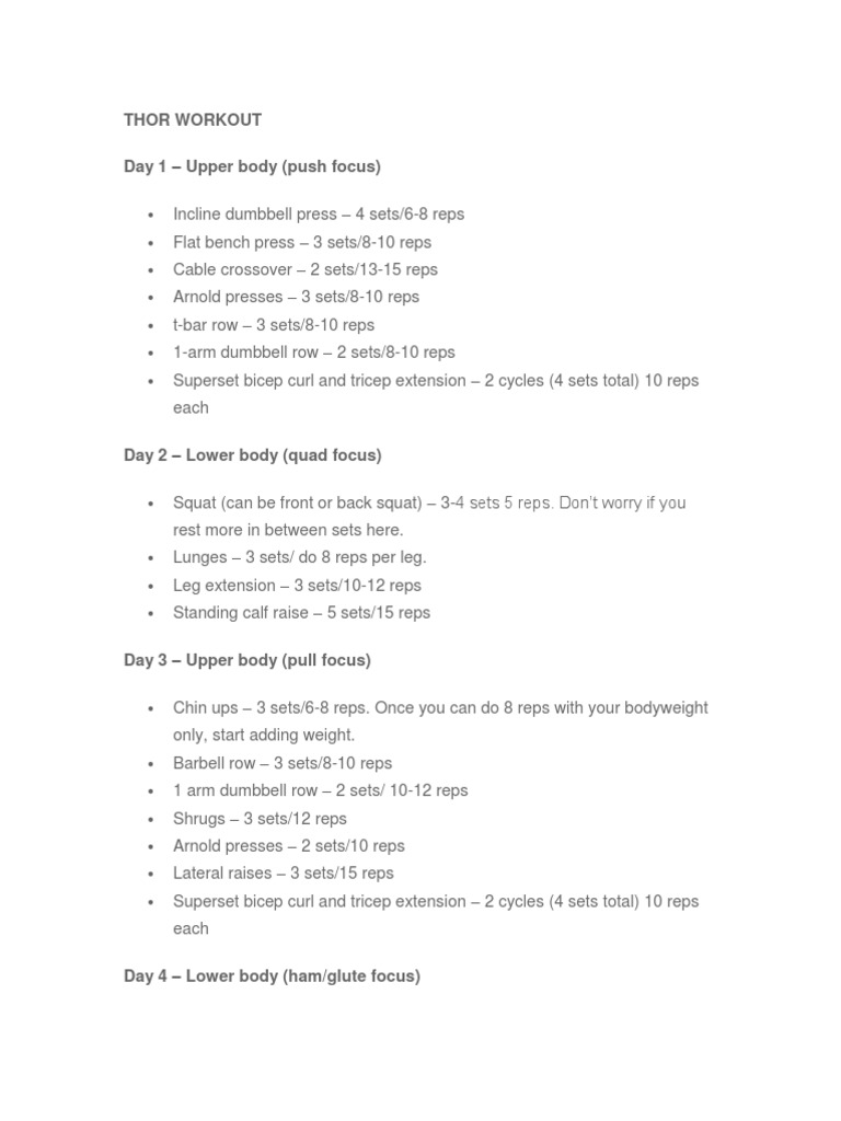 Thor Workout Program: Upper & Lower Body | PDF