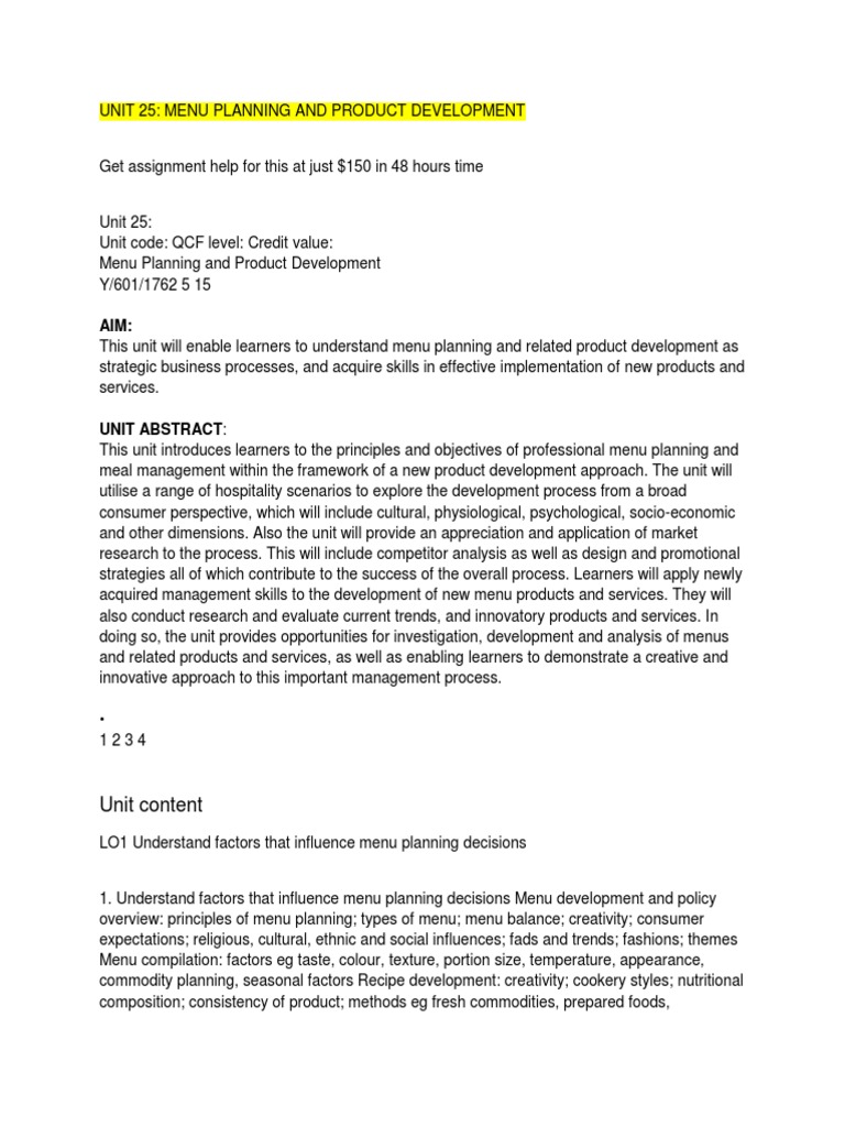 UNIT 25 Menu Planning and Product Development | PDF | New Product ...