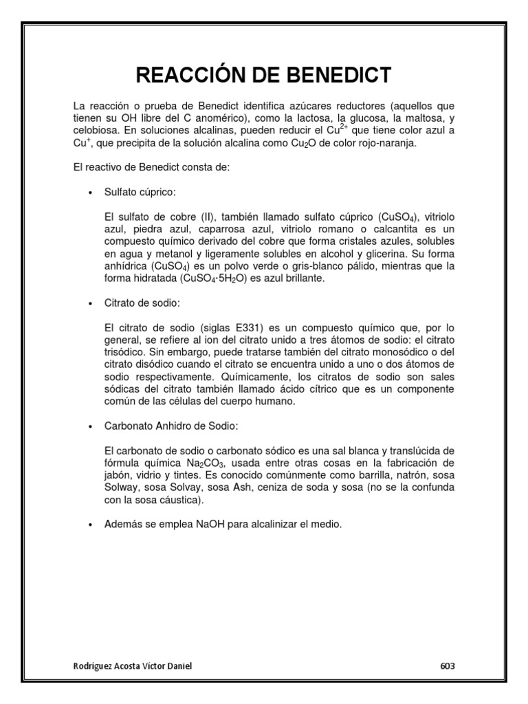 Reactivo de Benedict | PDF | Sustancias químicas | Compuestos químicos